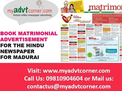 The Hindu Matrimonial Madurai Ad Booking Online: Services: Other in Tamil Nadu, India