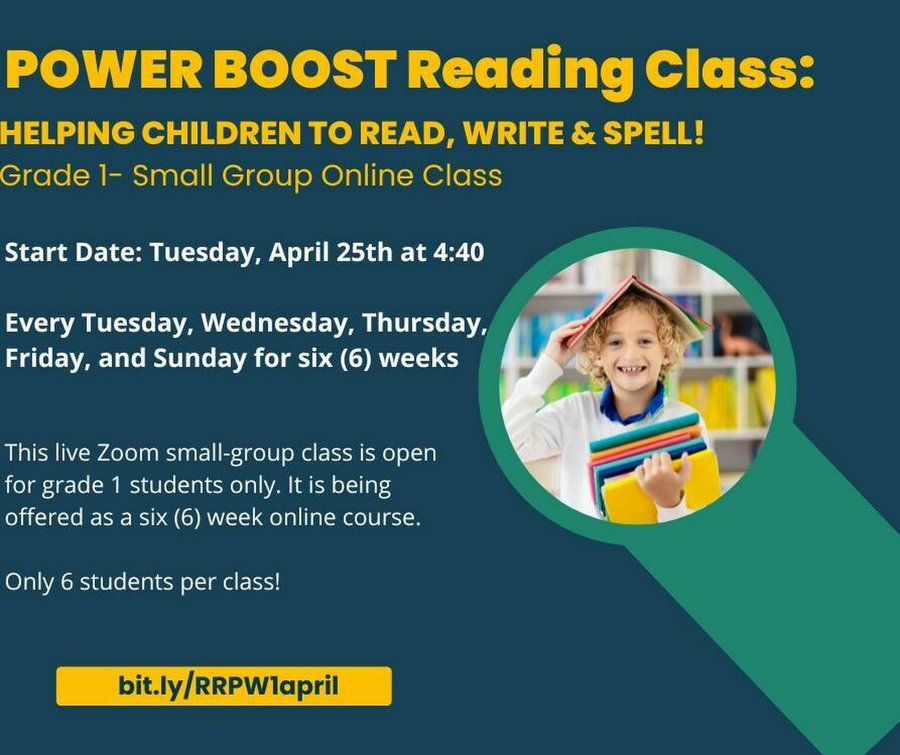 Virtual Power Boost Reading Classes For First Graders Starts April 